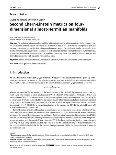 Pdf Second Chern Einstein Metrics On Four Dimensional Almost Hermitian Manifolds
