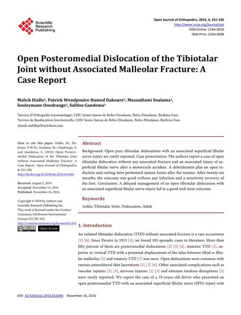 Pdf Open Posteromedial Dislocation Of The Tibiotalar Joint …file