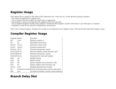 Opcode Fields Register Usage The Plasma Cpu Is Based On The Mips I Tm Instruction Set There