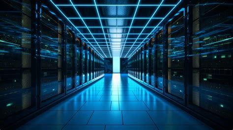 Premium Ai Image Shot Of A Dark Data Center With Multiple Rows Of Fully Functional Server
