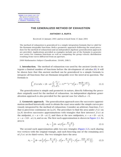 The Generalized Method Of Exhaustion Anthony A Ruffa