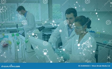 Animation Of Molecules Over Diverse Lab Workers With Computer Stock Footage Video Of Research