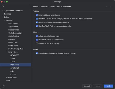 Smart Keys Settings Markdown Intellij Idea Documentation