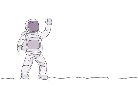Premium Vector Single Continuous Line Drawing Cosmonaut Scientist Discovering Spacewalk