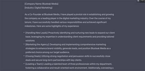 Create Optimised Linkedin Job Experience Section Content Chatgpt