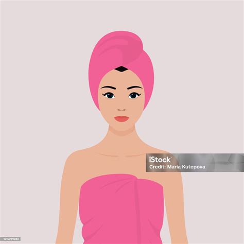 어린 유럽 소녀는 수건으로 감싸고 머리에 수건을 두르고 있습니다 벡터 스톡 플랫 일러스트 건강한 생활방식에 대한 스톡 벡터 아트