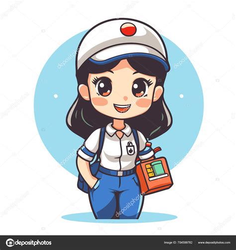 유니폼과 모자에 귀여운 간호사 일러스트 스톡 벡터 ©flatart 704599782