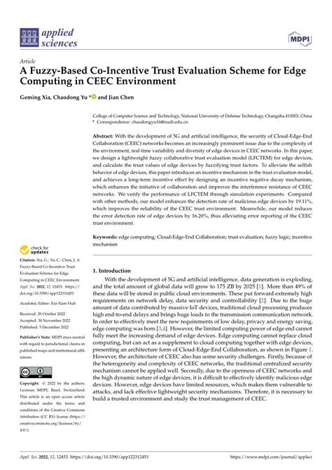 Pdf A Fuzzy Based Co Incentive Trust Evaluation Scheme For Edge Computing In Ceec Environment