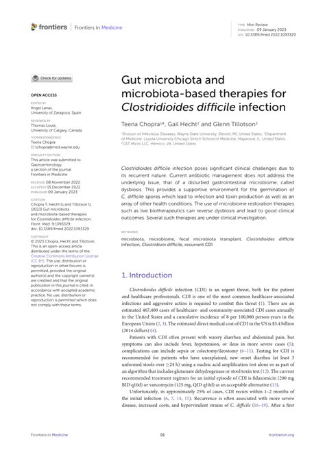 Pdf Gut Microbiota And Microbiota Based Therapies For Clostridioides Difficile Infection