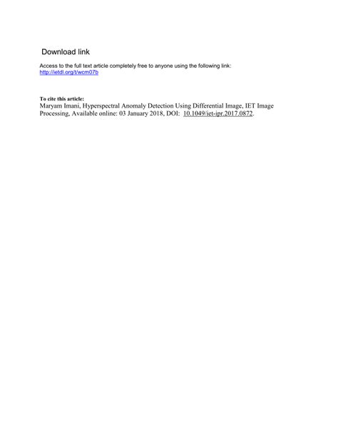 PDF Hyperspectral Anomaly Detection Using Differential Image
