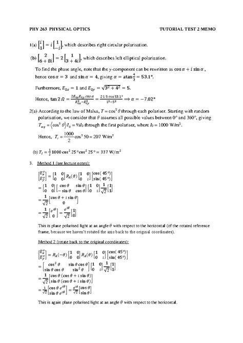 tut test 2 memo answers to tutorial test for optics phy 263