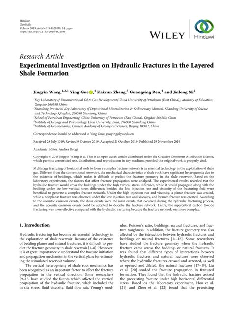Pdf Experimental Investigation On Hydraulic Fractures In The Layered Shale Formation