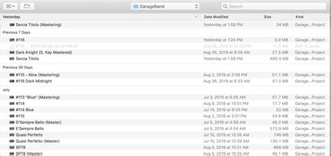 where are garageband files instruments and lessons stored producer