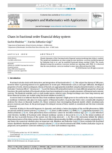 Pdf Chaos In Fractional Order Financial Delay System