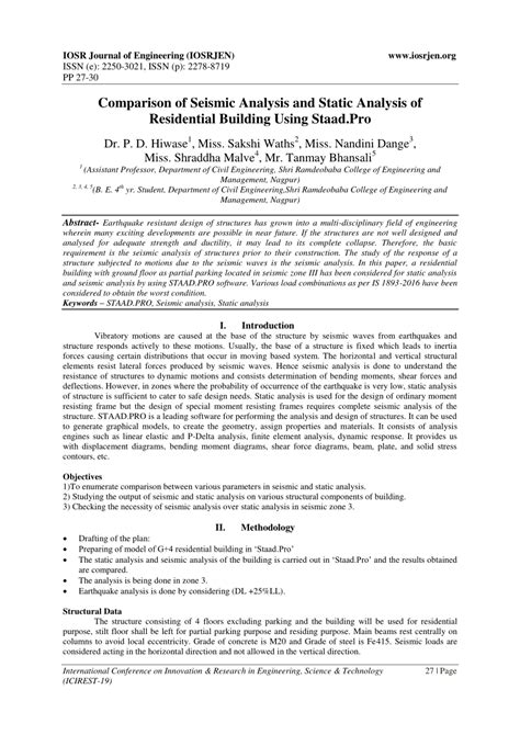 PDF Comparison Of Seismic Analysis And Static Analysis Of Residential Building Using Staad Pro