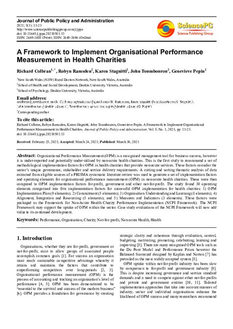 Pdf A Framework To Implement Organisational Performance Measurement