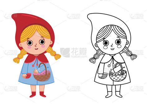 小红帽卡通可爱的篮子背景分离女婴铅笔英国涂料童话故事