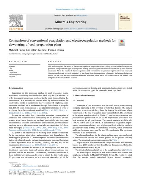 Comparison Of Conventional Coagulation And Electrocoagulation Methods For Dewatering Of Coal