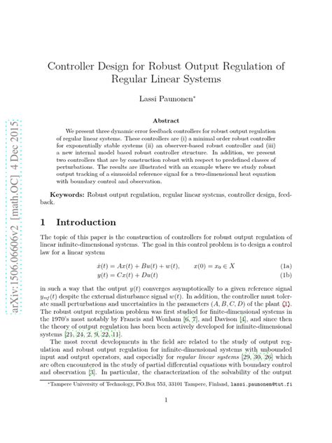 controller design for robust output regulation of regular linear