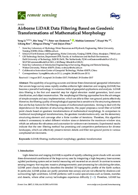 pdf airborne lidar data filtering based on geodesic transformations