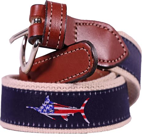 Mens Usa Marlin Fish Nautical Ribbon Belt At Amazon Mens Clothing Store