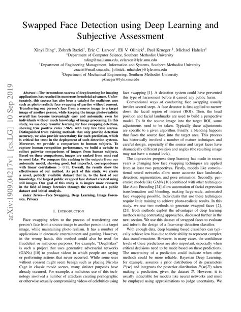Pdf Swapped Face Detection Using Deep Learning And Subjective Assessment