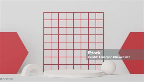 최소한의 기하학적 모양 디자인으로 3d 디스플레이 연단 모형 및 제품 프레젠테이션을 위한 렌더링 장면 0명에 대한 스톡 사진 및 기타 이미지 Istock