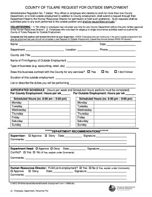 County Of Tulare Request For Outside Employment Fill And Sign