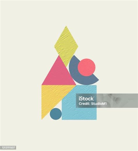 원 정사각형 및 삼각형 요소와 추상 기하학적 구성 현대 미술 그래픽 표지 디자인 템플릿을 참조하십시오 브로셔 포스터 배너 또는 전단지에 대한 벡터 일러스트레이션입니다 0명에