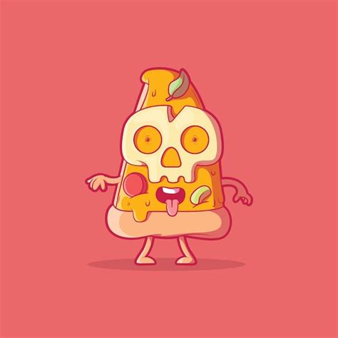 무섭고 재미있는 피자 캐릭터 벡터 삽화 음식 마스코트 브랜드 디자인 컨셉입니다 프리미엄 벡터