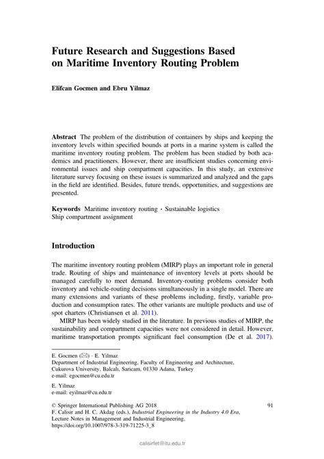 Pdf Future Research And Suggestions Based On Maritime Inventory Routing Problem