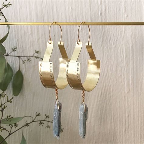 Wholesale Stamped Brass Hoops W Raw Crystal Stone For Your Store Faire