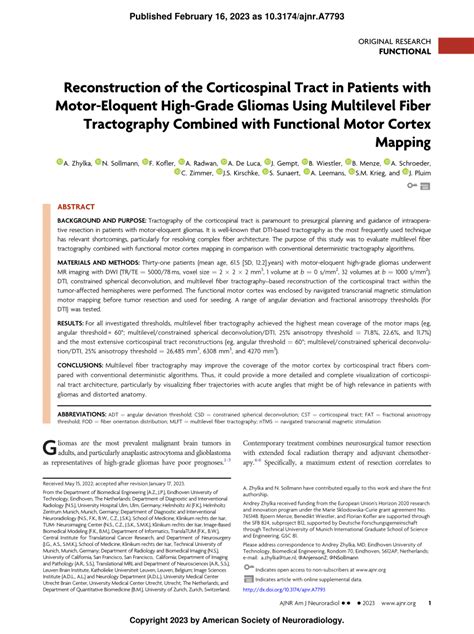 Pdf Reconstruction Of The Corticospinal Tract In Patients With Motor Eloquent High Grade