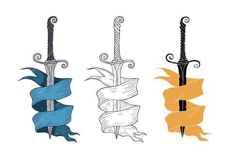 Premium Vector Dagger With Ribbon Tattoo Dagger Old Style Premium Vector Dagger With Ribbon Tattoo Dagger Old Style