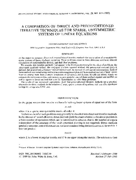 Pdf A Comparison Of Direct And Preconditioned Iterative Techniques