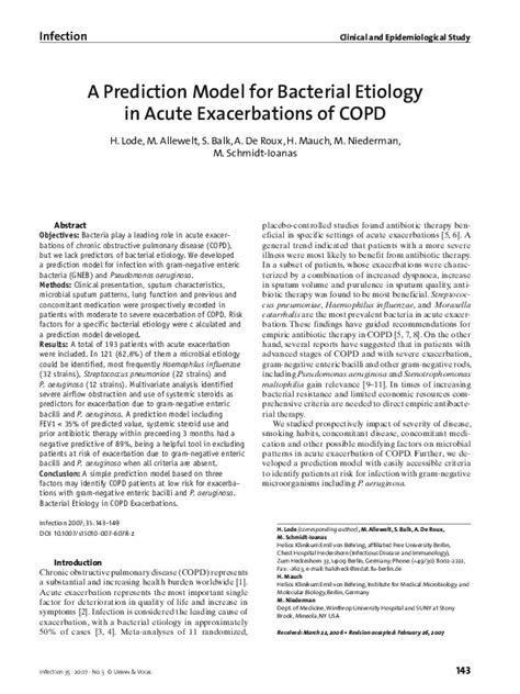 Pdf A Prediction Model For Bacterial Etiology In Acute Exacerbations
