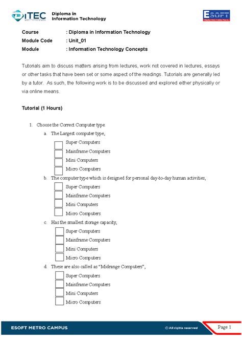 Tutorial 1 Information Technology Concepts Course Diploma In