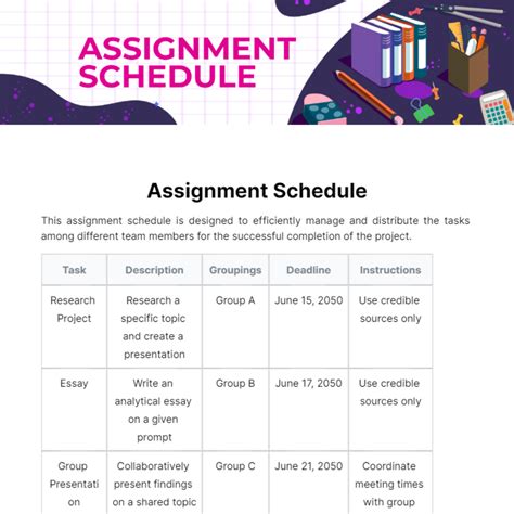 Assignment Schedule Template Edit Online And Download Example