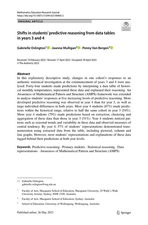 Pdf Shifts In Students Predictive Reasoning From Data Tables In