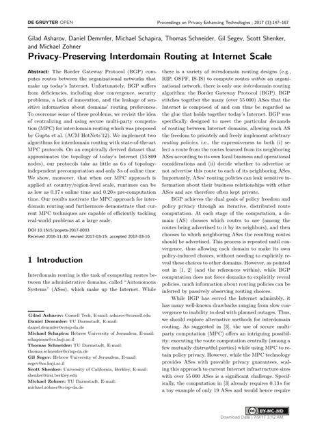 pdf privacy preserving interdomain routing at internet scale