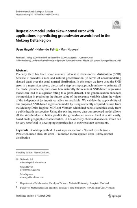 Pdf Regression Model Under Skew Normal Error With Applications In