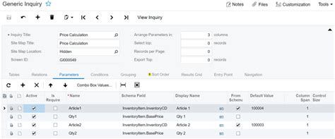 gi to calculate a price acumatica generic inquiries and pivot tables