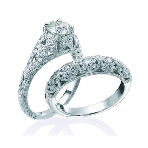 Vintage Round Cut Diamond Wedding Ring Set For Her On Jeenjewels