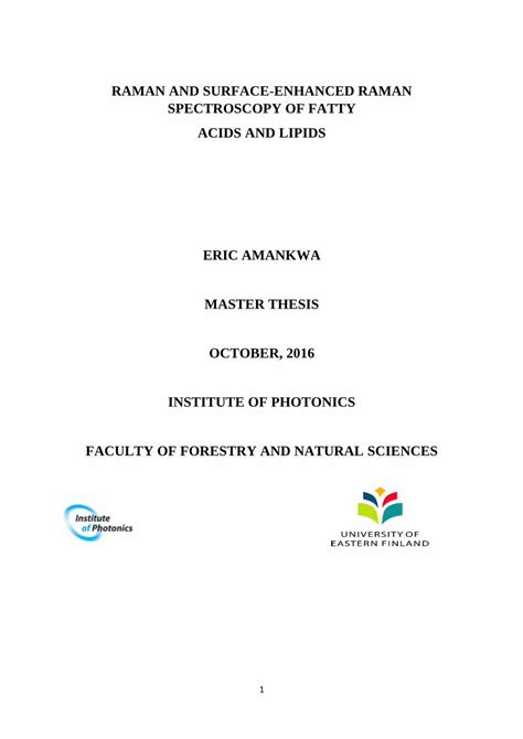 Pdf Raman And Surface Enhanced Raman Spectroscopy Of Fatty Acids …epublications Uef Fi Pub Urn