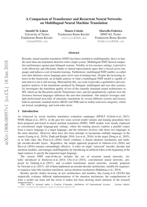 Pdf A Comparison Of Transformer And Recurrent Neural Networks On