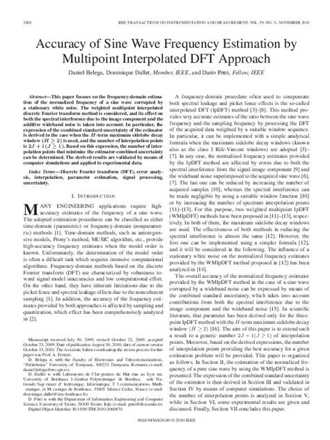 Pdf Accuracy Of Sine Wave Frequency Estimation By Multipoint
