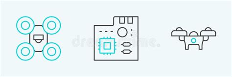 Set Line Drone And Motherboard Digital Chip Icon Vector Stock Vector Illustration Of Color