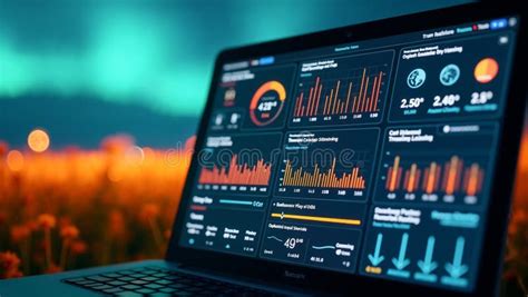 Laptop Showcasing Dynamic Data Visualizations With Colorful Graphs The