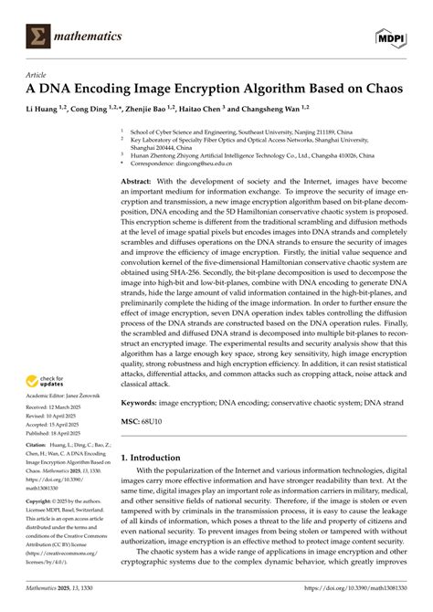 Pdf A Dna Encoding Image Encryption Algorithm Based On Chaos