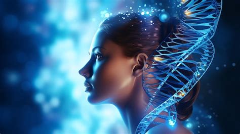 Premium Photo Dna Structure In Blue Light On Dark Background Generative Ai